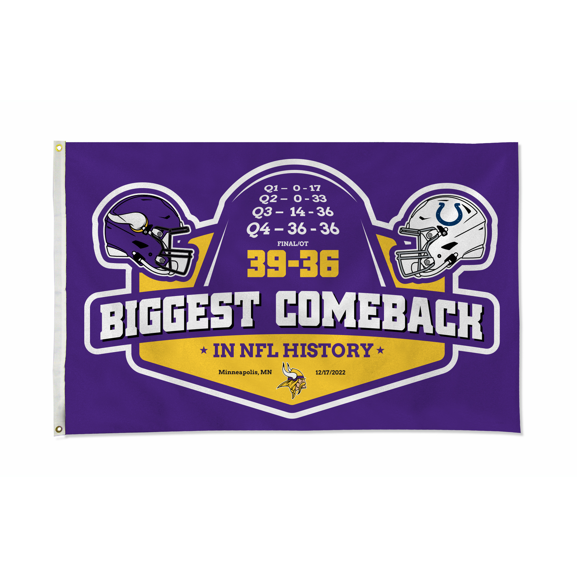 Minnesota Vikings Biggest Comeback Ever 3' x 5' Banner Flag Single Sided - Indoor or Outdoor ...