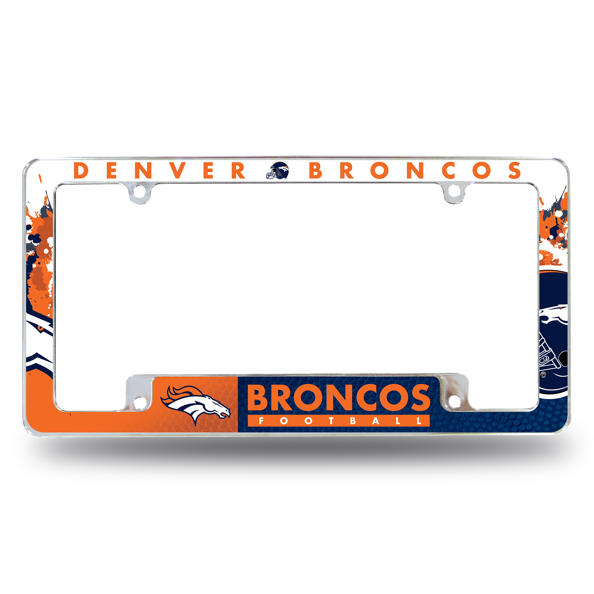 Denver Broncos Primary 12" x 6" Chrome All Over Automotive License ...